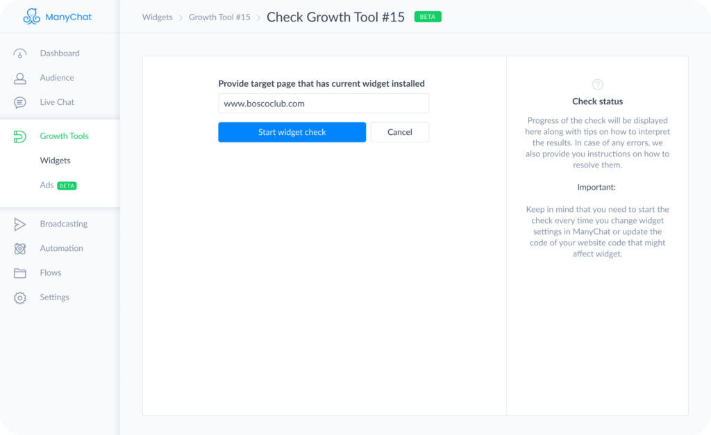 Troubleshoot Your Chatbot Widgets With ManyChat's New Diagnostic Tool