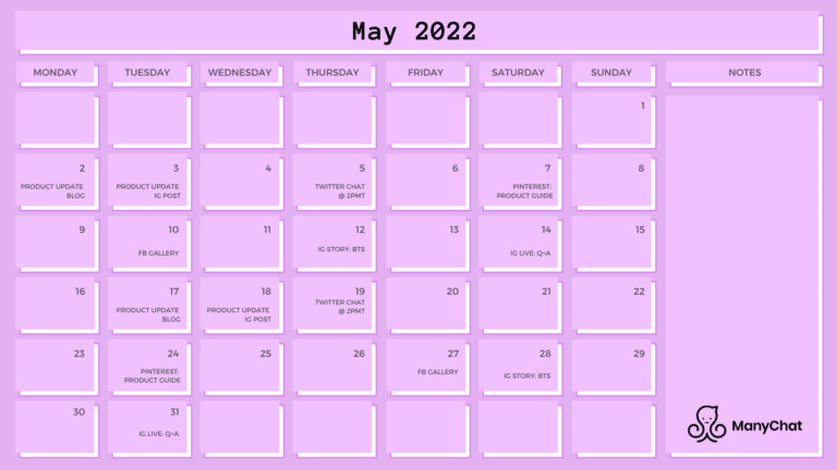 Real Examples of Instagram Content Calendars - ManyChat Blog