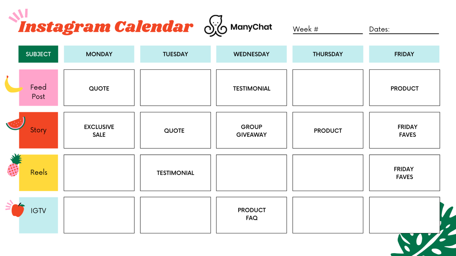 Real Examples of Instagram Content Calendars - ManyChat Blog