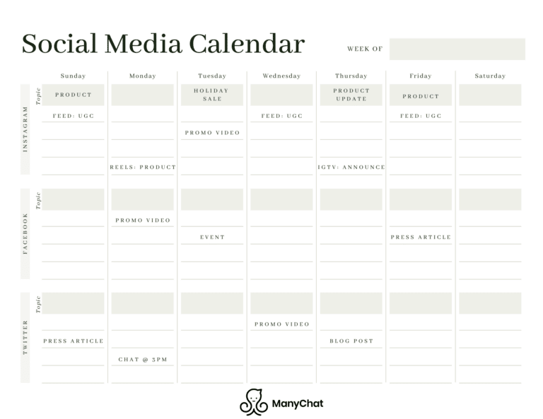 Real Examples of Instagram Content Calendars - ManyChat Blog